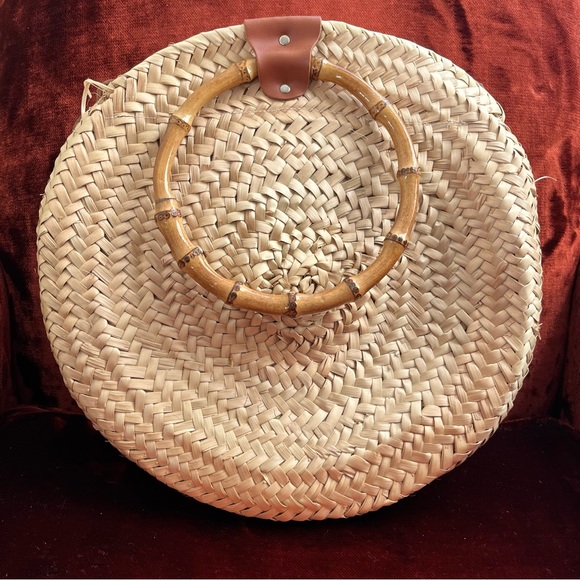 Vintage | Bags | Vintage Straw Circle Bag With Bamboo Handles | Poshmark